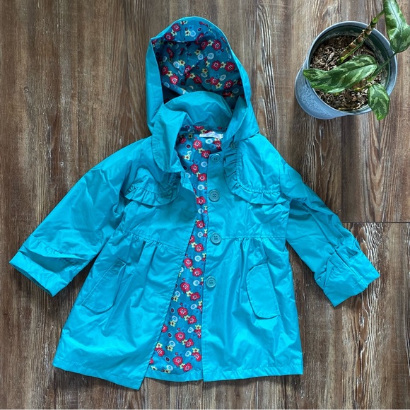 Jackets & Coats | Teal Blue Girls Rain Jacket With Removable Hood ...